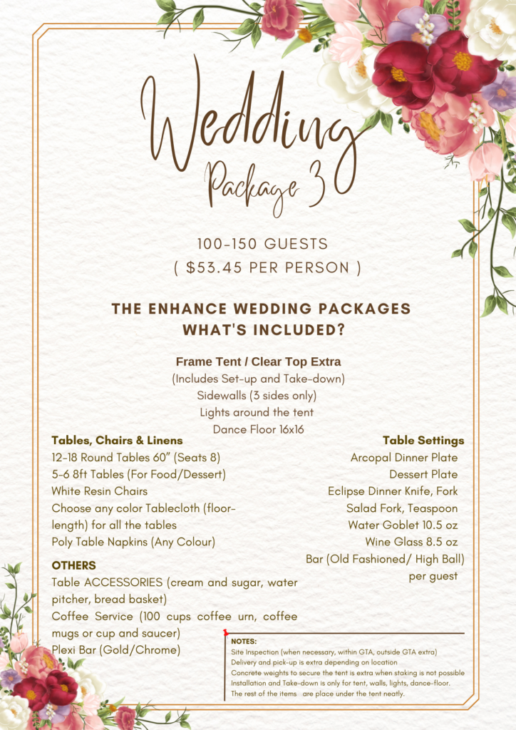 Wedding Package 3 - Sunshine Party and Tent Rentals